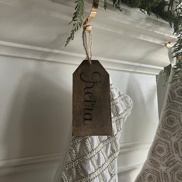 Personalized Wooden Stocking Name Tag 3"x6". Wood Stocking Tag, Wood ...