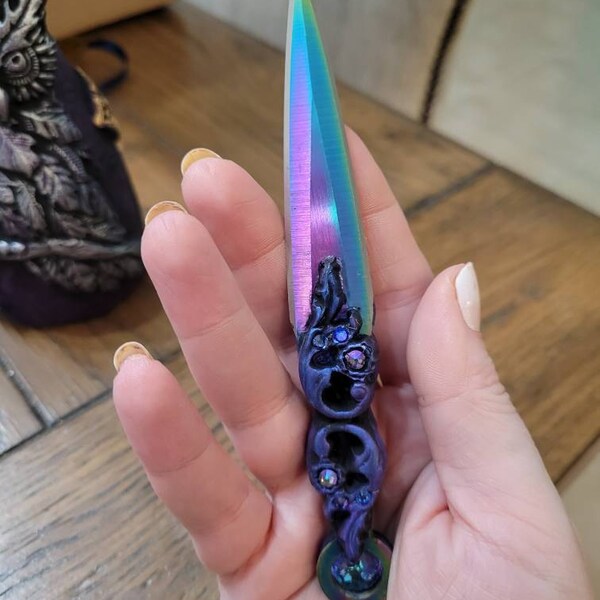 Mini Wiccan Athame Rainbow Crystal Blade, Wicca Ritual Knife Ritual ...