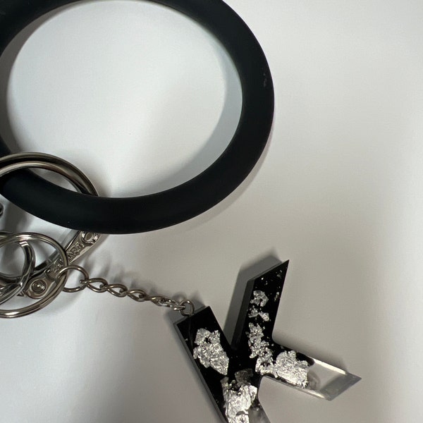 Glam Black, Clear and Silver Initial Keychain | Resin Initial Keychain ...