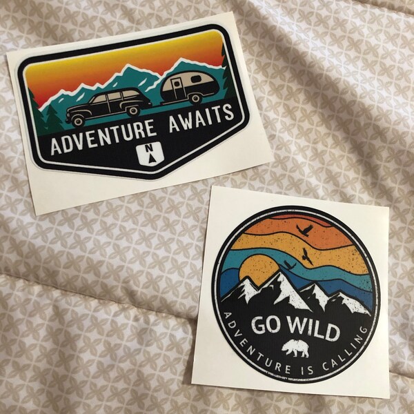 Adventure Awaits RV Camper Mountain Car Vinyl Sticker Decal Bumper ...