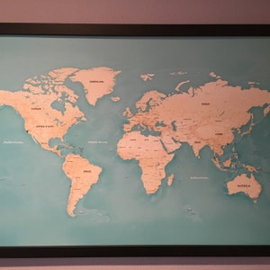 Push Pin World Map Framed Turquoise World Map Travel Map World Map Push ...