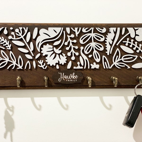 Wooden Key Holder for Wall, Personalized Entryway Organizer With Hooks ...