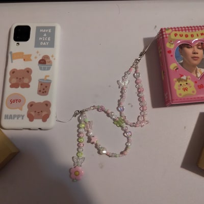 Cute Clear and Pink Phone Charm Keychain Strap AirPod Backpack Keychain ...