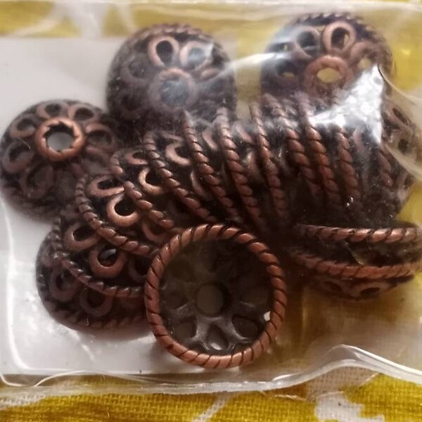 10mm Antique Copper Alloy Metal Decorative Bead Caps - Qty 20 (MB248 ...