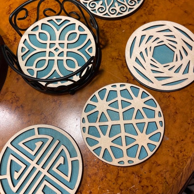 5-piece Unique Geometric Wood Coasters for Home Decor - Etsy