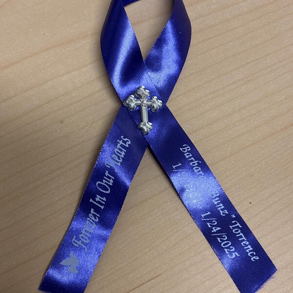 Personalized Memorial Ribbon Pins for Funeral or Celebration of Life ...