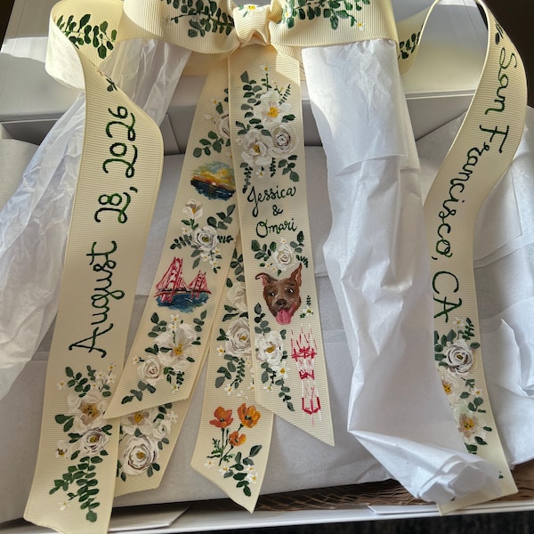 Custom Painted Bouquet Bow Ribbon - Etsy