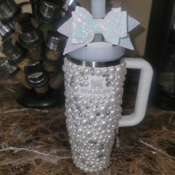 Clear Rhinestone and White Pearl Stanley Quencher: Custom Insulated ...
