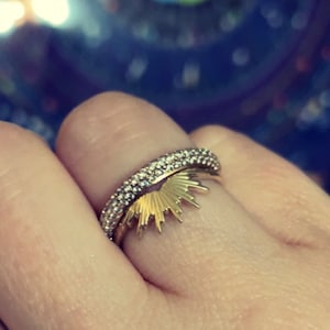 14k Solid Gold Sunburst Ring, Gold Sunbeam Ring, Sunshine Ring, Rising ...