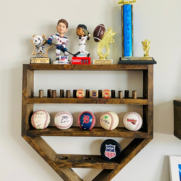 Handcrafted Wood Baseball Shelf Handmade Wooden Baseball Glove Display ...