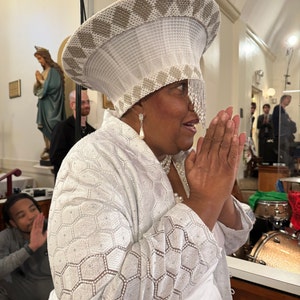 3 in 1 White and Gold Zulu Hati Large Zulu Hat african Hat Isicholo ...