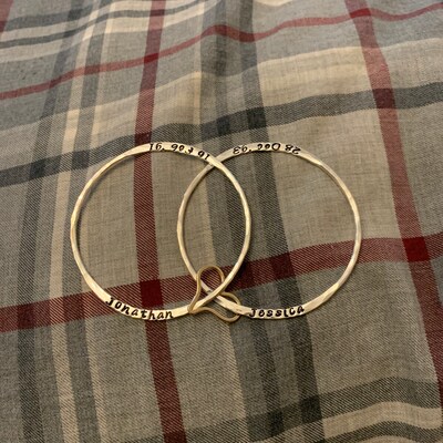 Mothers Names Bracelet, Sterling Silver Bangles, Rose Gold Fill Heart ...