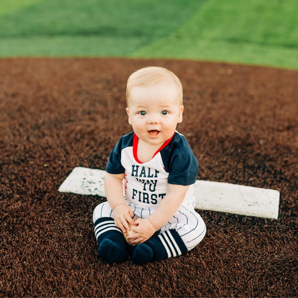 Halfway to First Navy Jersey Outfit 6 Months Halfway Birthday Navy Blue ...