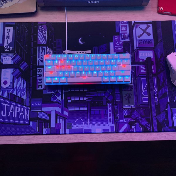 Retro Vaporwave Mousepad, Neon Tokyo Street Pixel Art, Purple Japanese ...