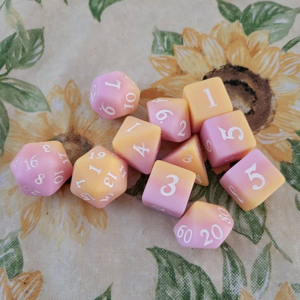 Sorbet Sunset Dice Set - Ombre Layered Polyhedral Pastel Dice for DND ...