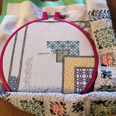 3 Squares Blackwork Pattern, Blackwork Squares, Coloured Geometric Blackwork Chart, Cross Stitch ...