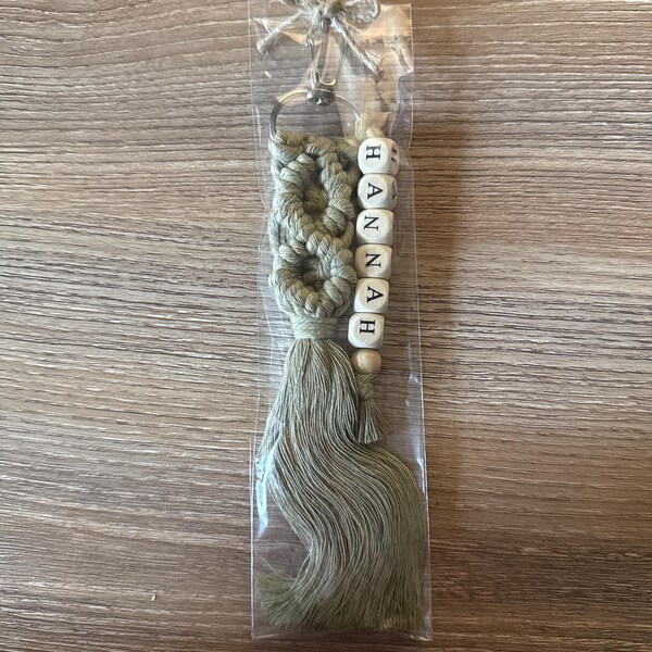 Macrame Name Keychain for Bridesmaid With Card and Flower, Custom ...