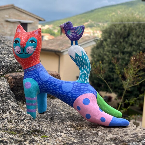 Handmade - Original - Paper Mache - Cat Figurine - Home Decor - Etsy