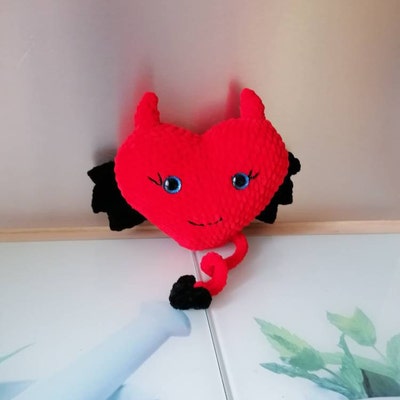 Plush Devil Heart PATTERN Crochet Heart Plush Pattern Plush Devil Heart ...