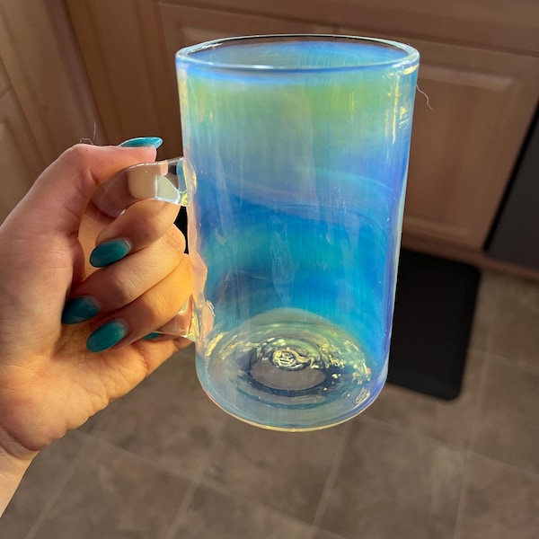 Color Changing Glass Mug Handblown Coffee and Tea Cup Iridescent Glass ...