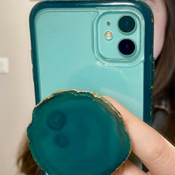 Customized Pop Sockets GREEN With Gold / Copper Plated Gemstone Pop Out ...