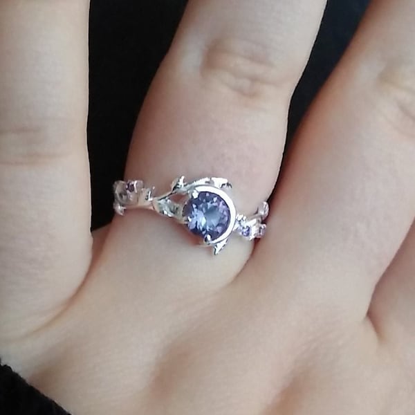 Alexandrite Engagement Ring, Nature Inspired Moon Star Color-change ...