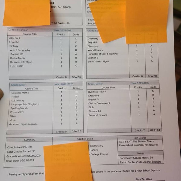 Homeschool Transcript - High School Transcript - Report Card - Fillable ...