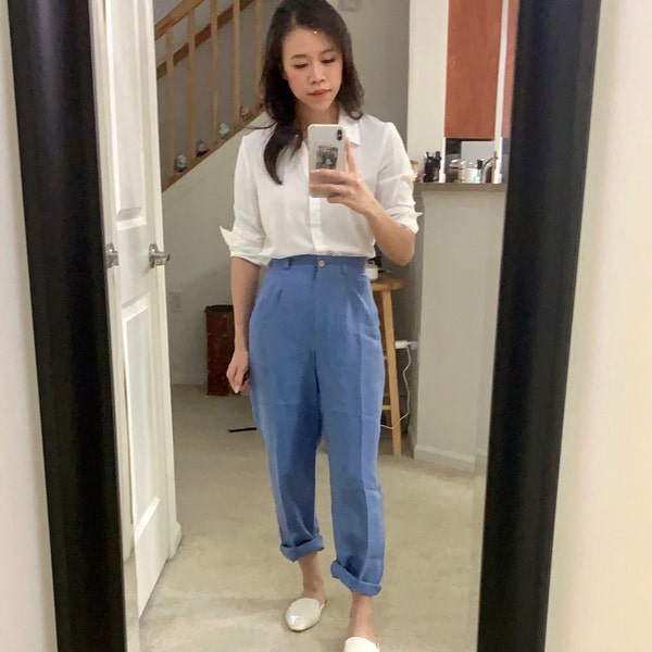 High Waisted Linen Pants GINGER: Tapered Ankle Trousers - Etsy