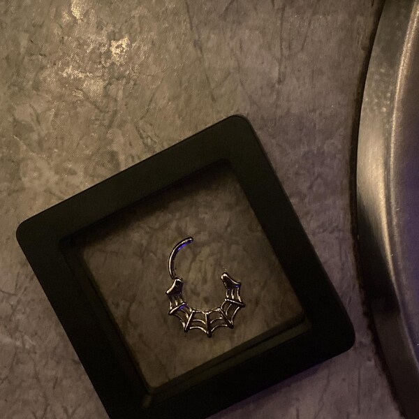 16G Spider Web Septum Ring Black Silver Clicker/cartilage/helix Earring ...