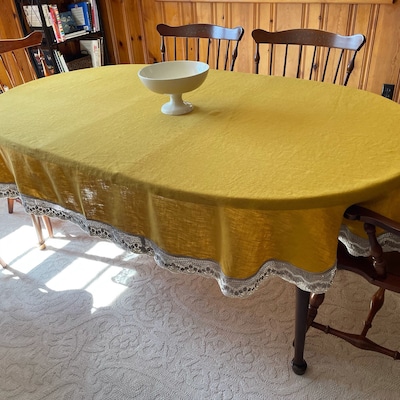 Oval Linen Tablecloth Lace Tablecloth Dinner Table Linens Round Table ...