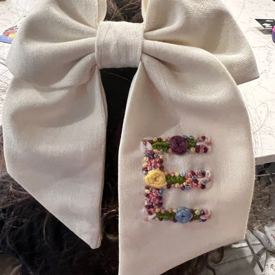 Initial Hand Embroidered Bow Custom Initial Bow Hair Bow Floral Hair ...