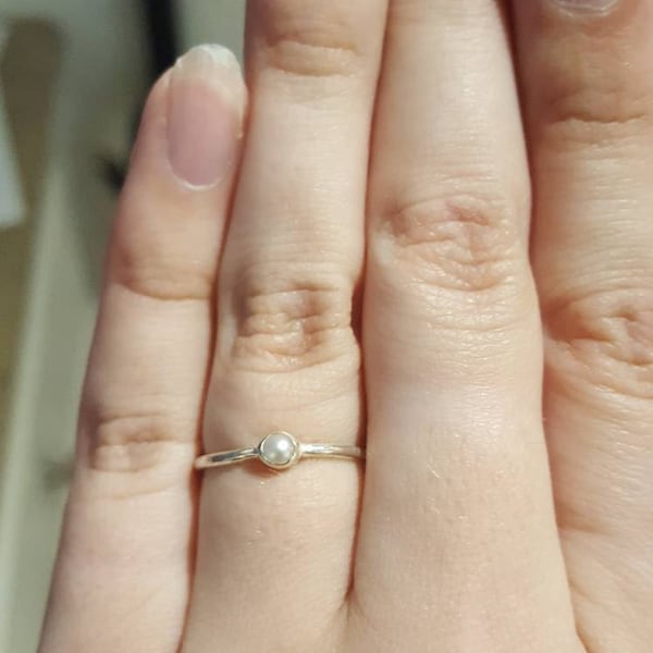 Mini Freshwater Pearl Ring: a Dainty and Petite Sterling Silver Real ...