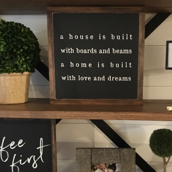 Wood Sign, A House is Built With Boards and Beams, Hand Painted, Home ...
