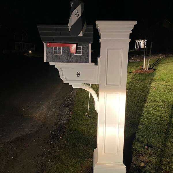 Wooden Country Mailbox With Solar Lighthouse| Unique Rustic Outdoor ...