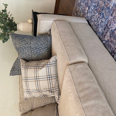 Everett Check Pillow Cover, Sand and Ivory Small Check Pattern ...
