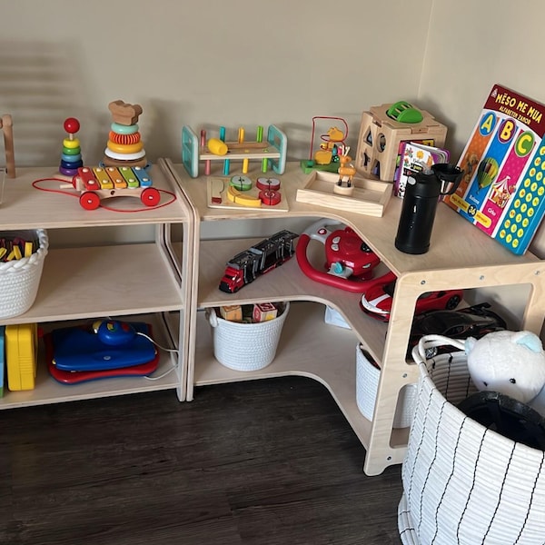 Montessori Bookshelf + Small Toy Shelf + Corner Toy Shelf, Wooden Shelf ...
