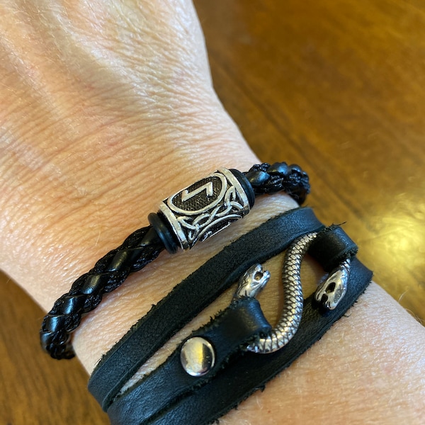 Personalized Viking Rune Bracelet Leather Wristband With Futhark Rune ...
