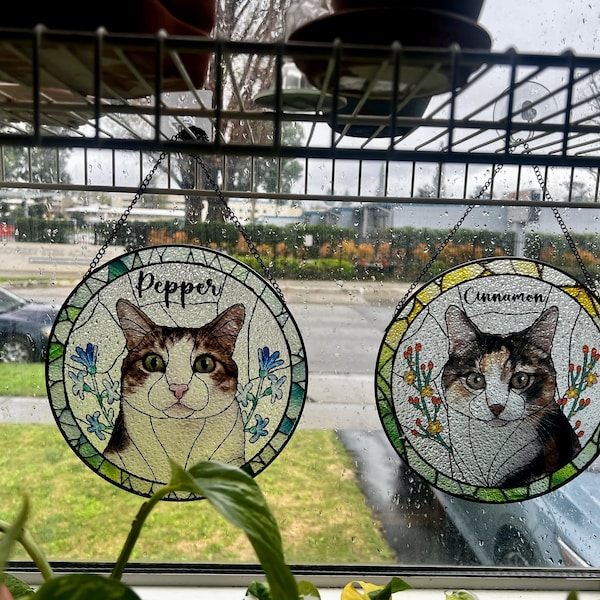 Custom Cat Portrait Stained Glass Suncatcher, Custom Pet Portrait From ...