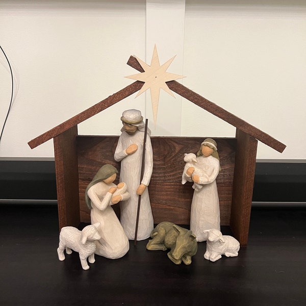 Rustic Handmade Western Red Cedar Wood Christmas Nativity Stable Manger ...