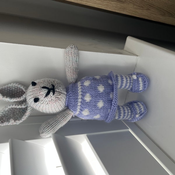 Knitting Pattern for a Bunny Rabbit in a Dotty Dress (9 Inches Tall ...