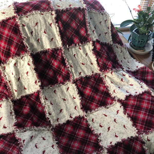 Patriotic Disappearing Nine Patch Rag Quilt, Sofa Throw, Denim Rag ...