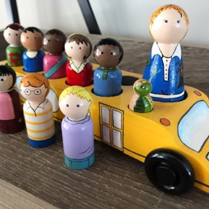 Magic School Bus Handpainted Wooden Peg Doll Toys With or Without Bus ...