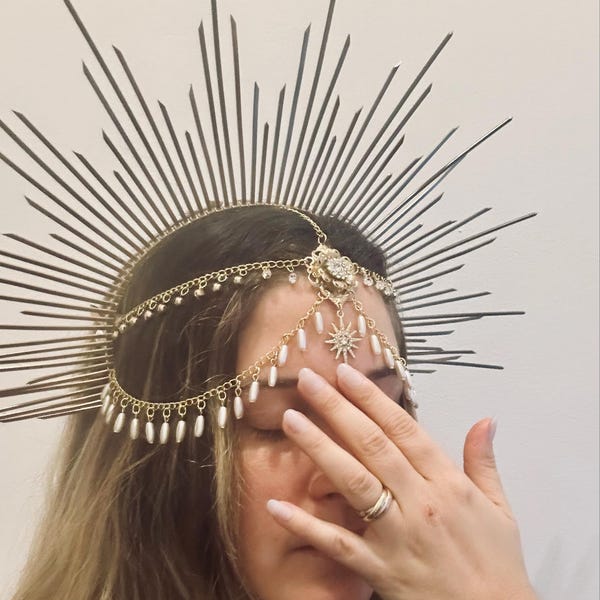 Gold Pearl Chain Tiara, Elegant Bridal Headpiece With Stars Crystals ...