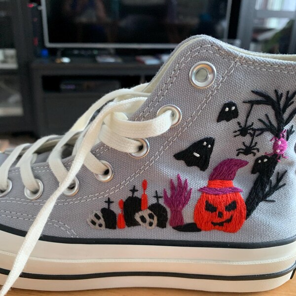 Halloween Embroidered Converse Custom, Pumpkin, Ghost Embroidered Shoes ...