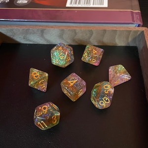 Rainbow Sparkle Dice Set Multicolored Glitter Layer , Translucent With ...