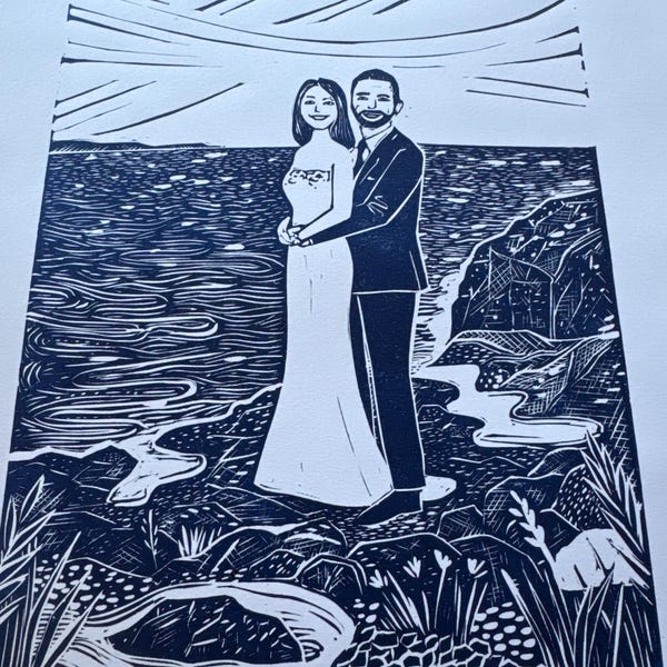 Linocut Custom Wedding Portrait Lino Custom Couple Portrait First ...