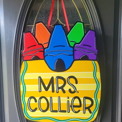 CUSTOM Crayon Door Hanger Sign, Teacher Door Hanger, Classroom Door ...