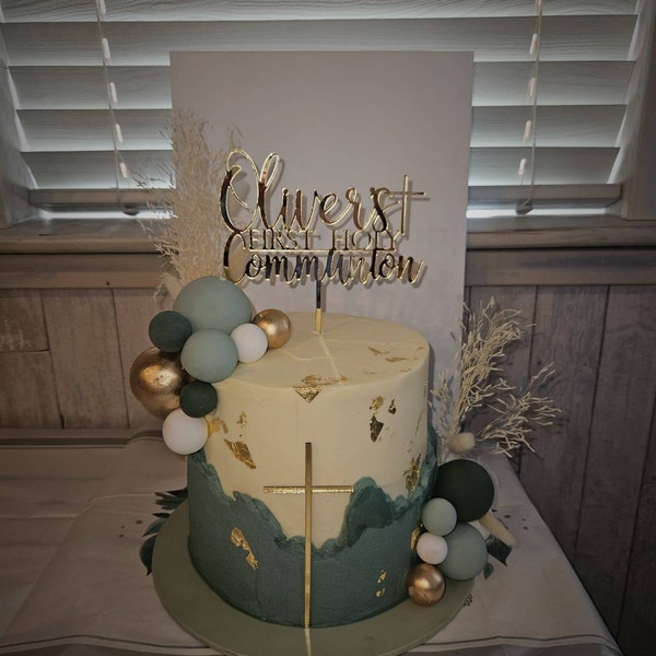 Personalised Holy Communion Cake Topper - Gold Acrylic Cake Topper ...