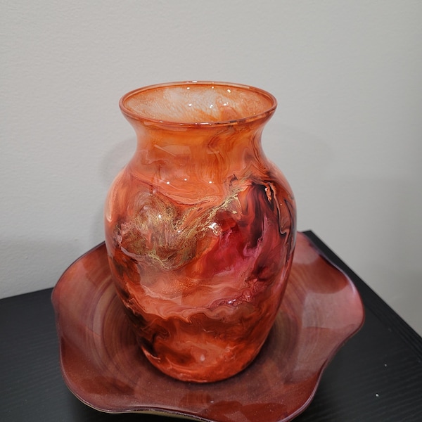 Hand Painted Glass Vase, Vibrant Colorful Accent Piece, Warm Fall ...