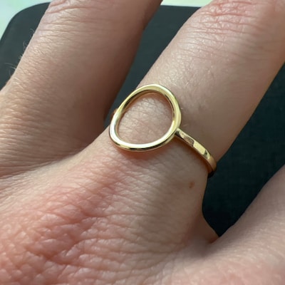 14k Solid Gold Open Circle Ring, Yellow Gold Eternity Circle Ring for Women, Dainty Minimalist ...